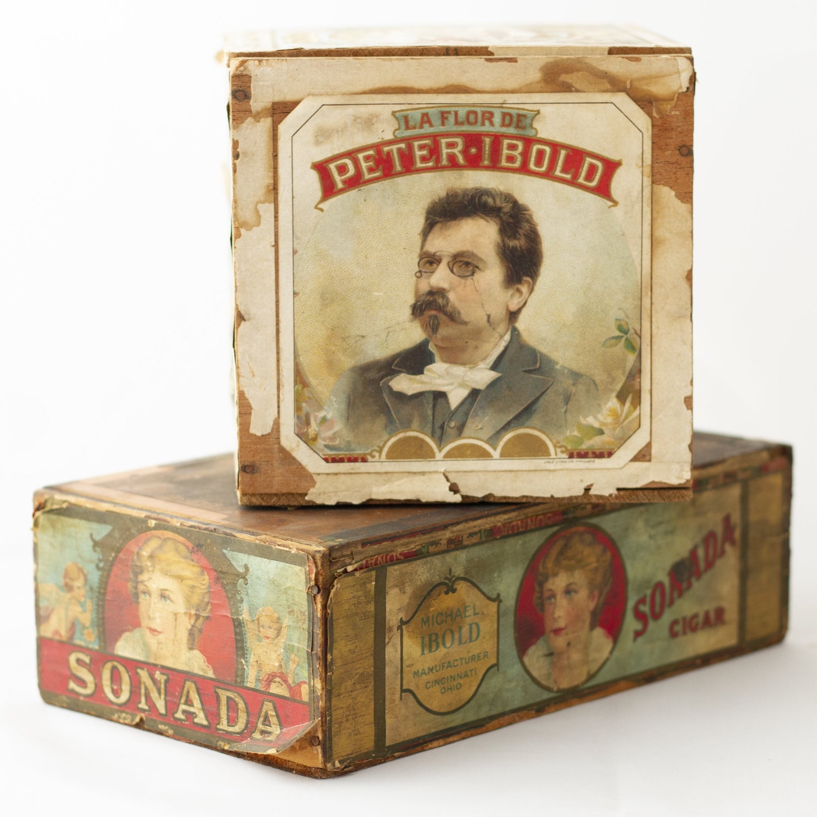 MICHAEL IBOLD & PETER IBOLD Antique Cigar Boxes with Lithograph Paper ...